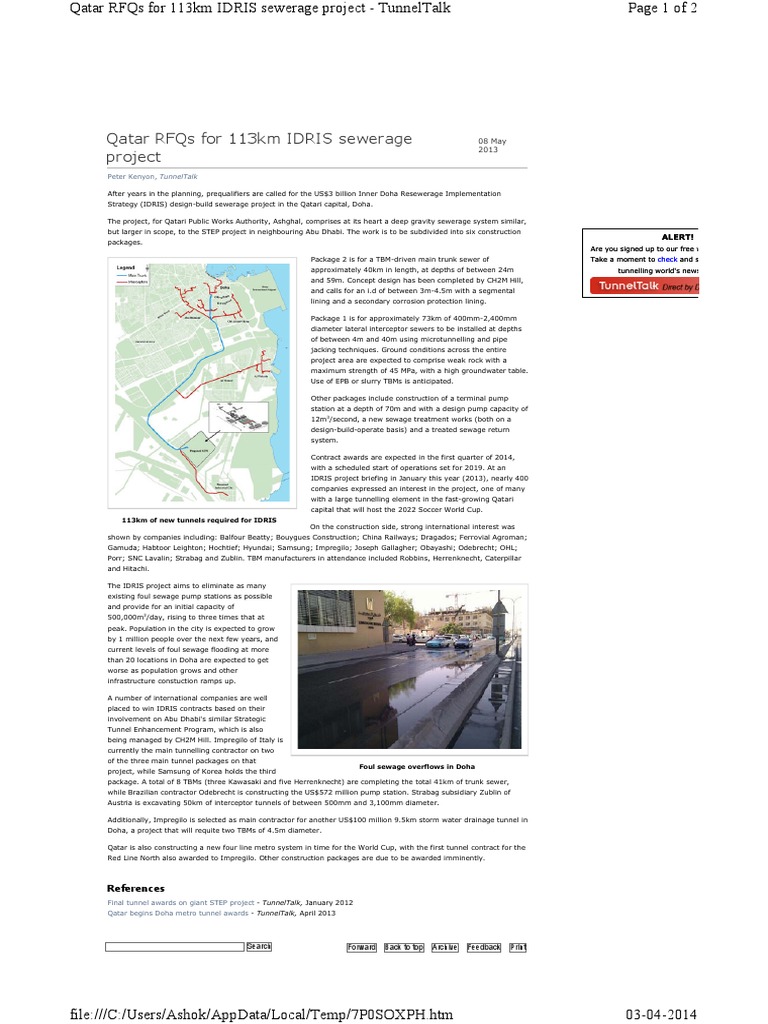 IDRIS Doha 08may13 RFQs Called For Giant | PDF | Sanitary Sewer | Tunnel