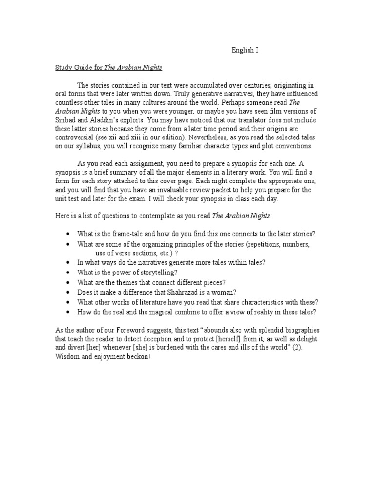 Arabian Nights Study Guide | PDF | One Thousand And One Nights ...