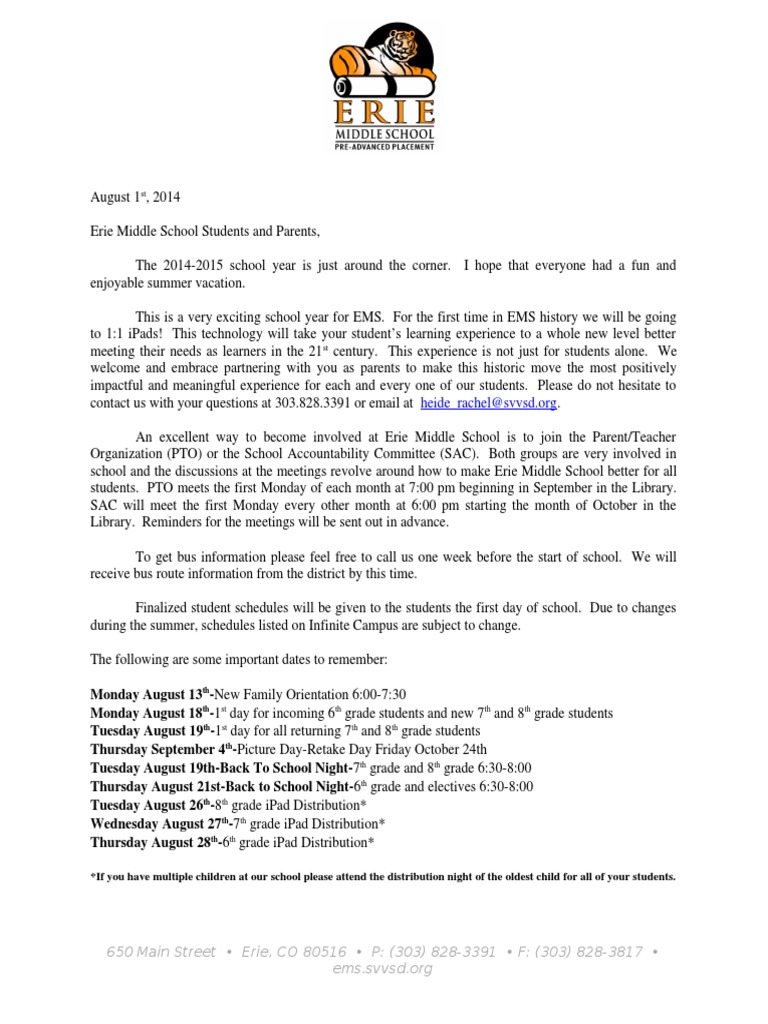2014-2015 August Welcome Letter | Download Free PDF | Schools