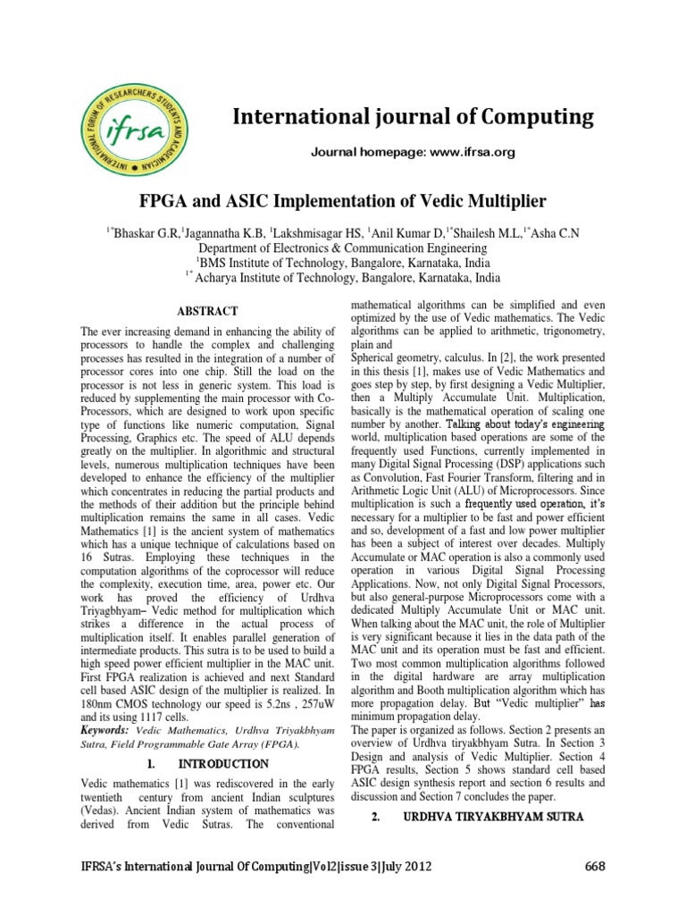 FPGA and ASIC Vedic Multiplier | PDF | Field Programmable Gate Array | Central Processing Unit