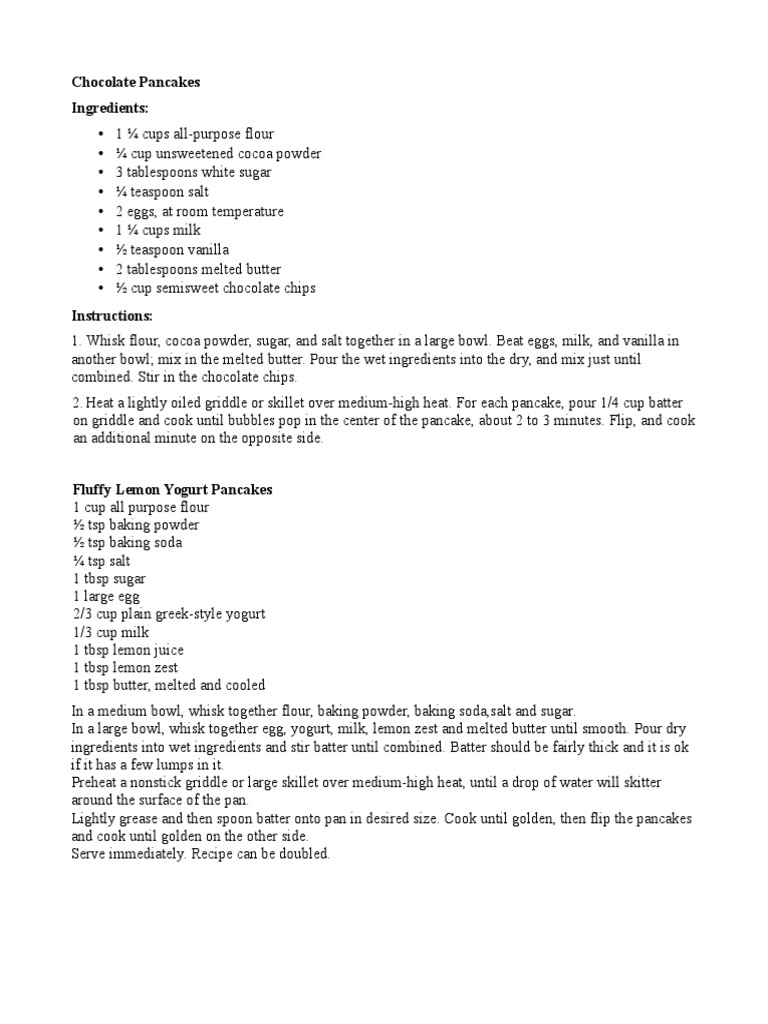 Recipe Pancakes | PDF | Tablespoon | Pancake