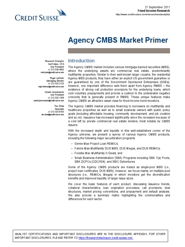 Agency CMBS Market Primer | PDF | Commercial Mortgage Backed Security ...