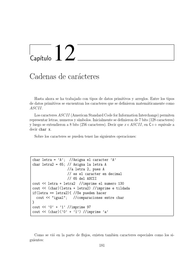 Análisis de cadenas de caracteres y funciones básicas para su manipulación | PDF | C ++ | Ascii
