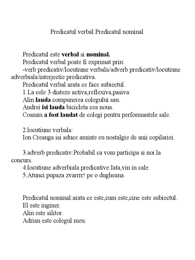 Predicatul Verbal Si Nominal | PDF