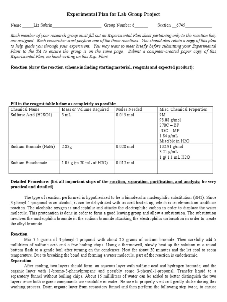 Experimental Plan | PDF | Chemical Reactions | Water