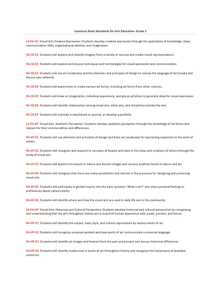 Louisiana State Standards For Arts Education | PDF | Aesthetics ...