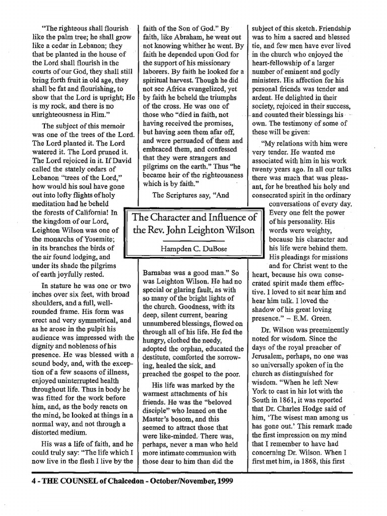 1999 Issue 6 - The Character and Influence of Rev John Leighton Wilson ...
