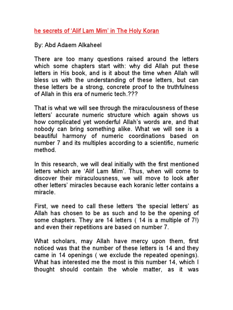 The Secrets of Alif Lam Mim' in The Holy Koran | PDF | Quran | Islam