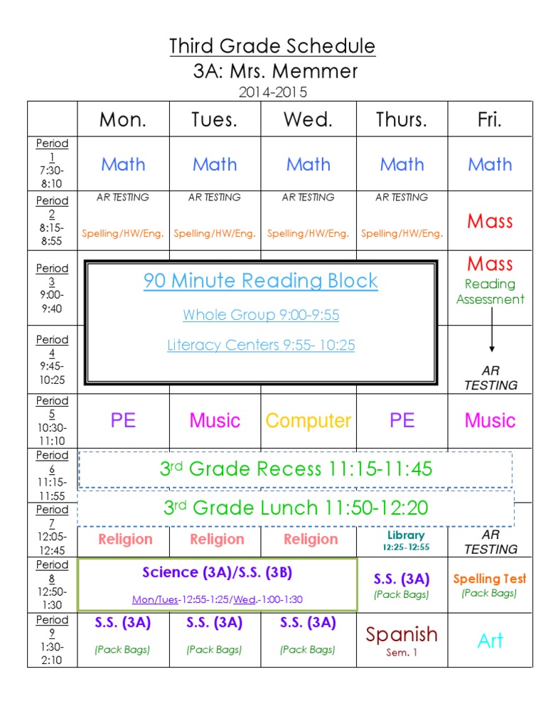 3a Third Grade Schedule | PDF