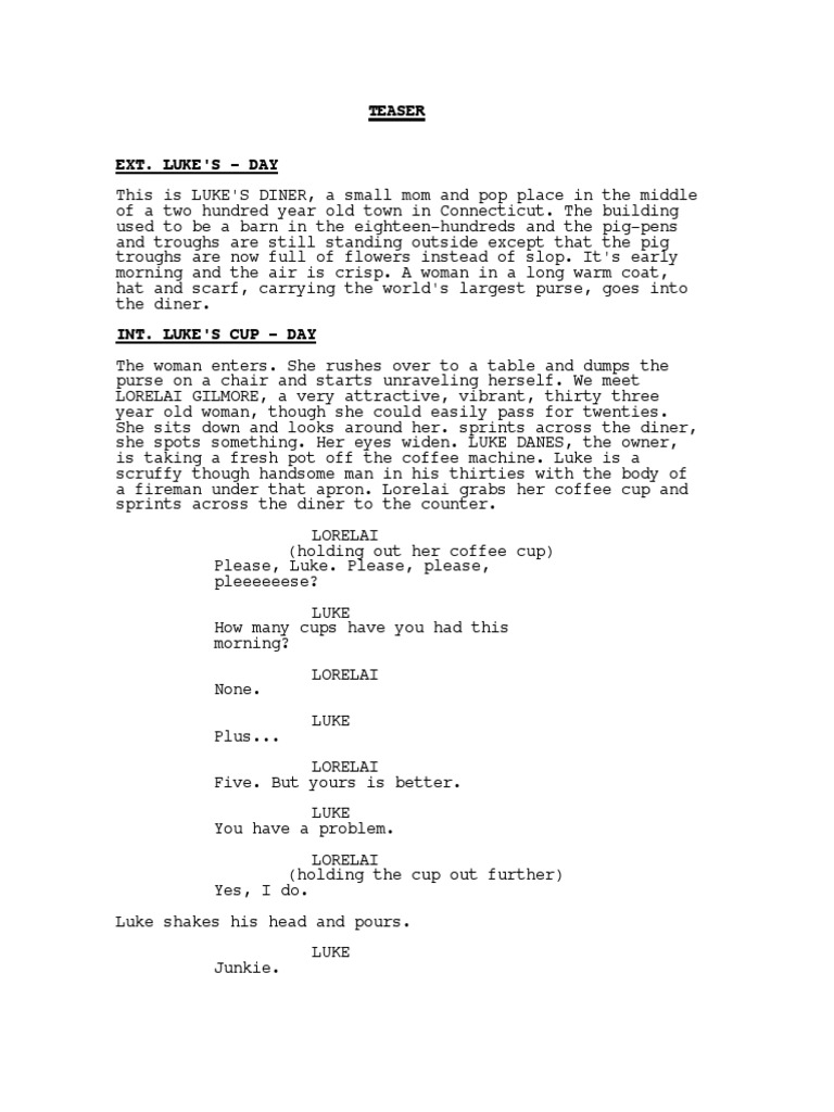 Gilmore Girls Pilot Episode Script | PDF | Lorelai Gilmore