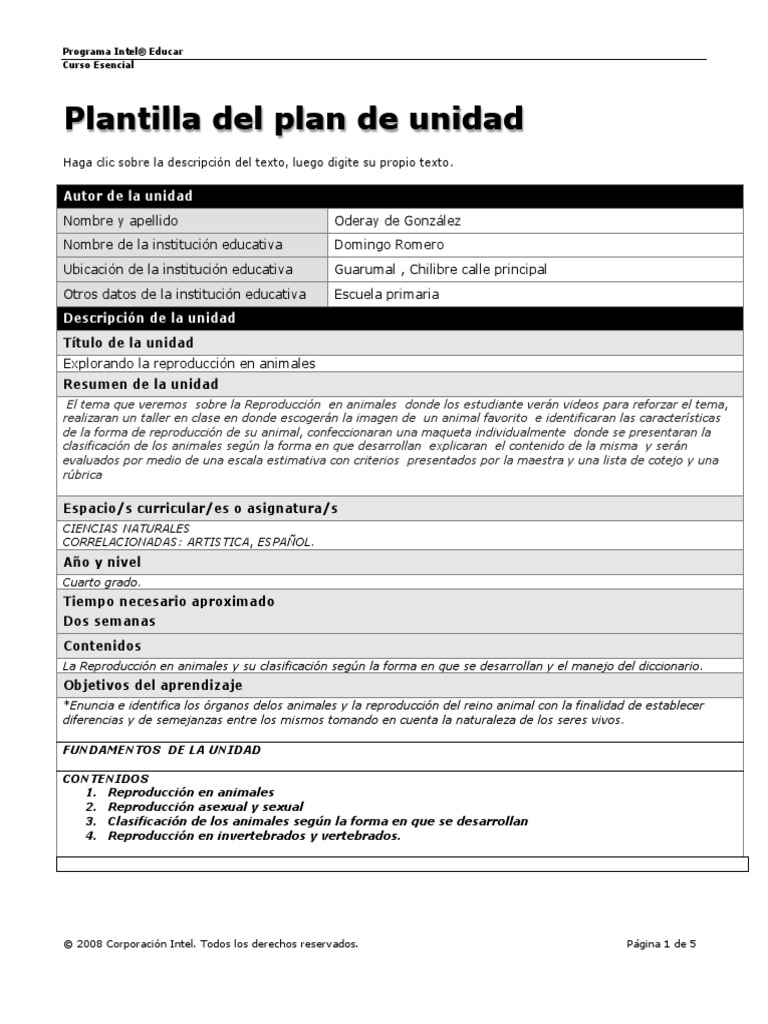 Unit Plan Template | PDF | Reproducción | Intel