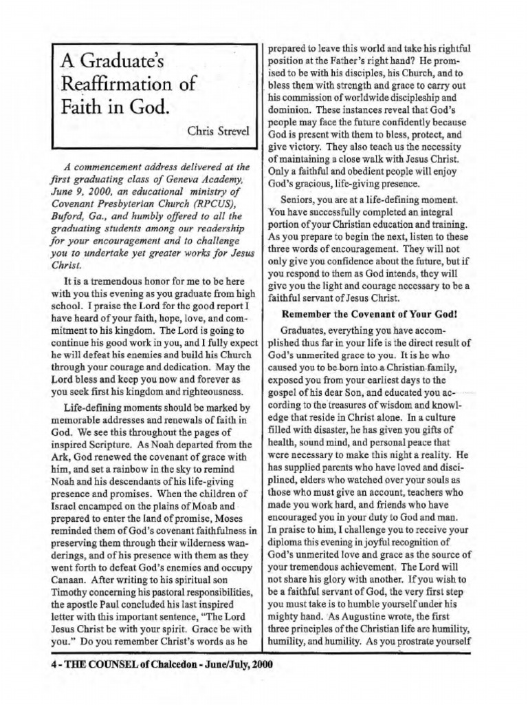 2000 Issue 4 - A Graduate's Reaffirmation of Faith in God - Counsel of ...