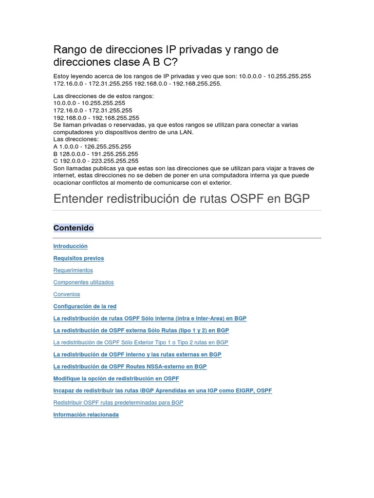 Rango de Direcciones IP Privadas y Rango de Direcciones Clase A B C ...