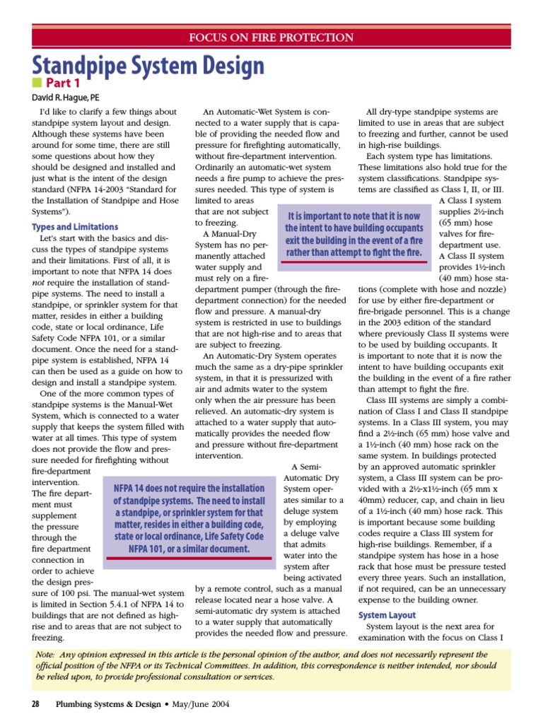 ASPE PSD - Standpipe System Design | PDF | Fire Sprinkler System | Gas ...