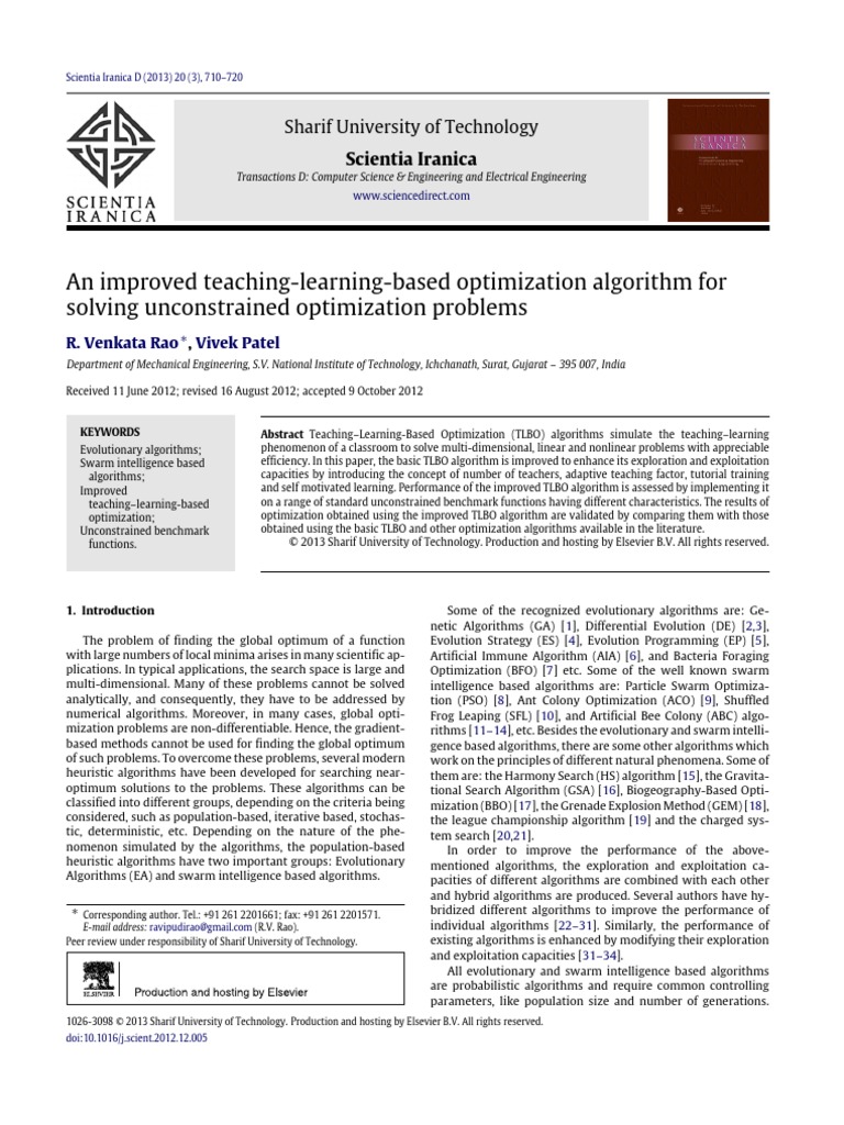 Improved Teaching Learning Based Optimization Algorithm Pdf Mathematical Optimization