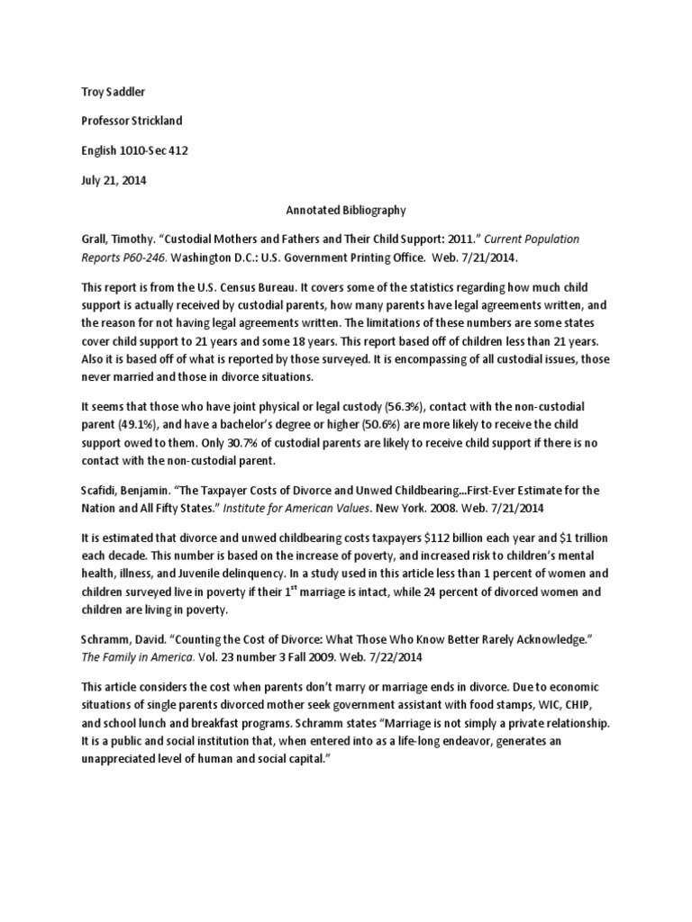 annotated bibliography | Child Custody | Child Support