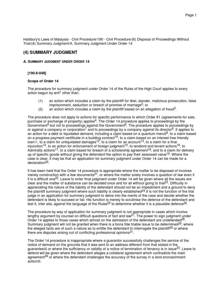 A. Summary Judgment Under Order 14 PDF | PDF | Summary Judgment ...