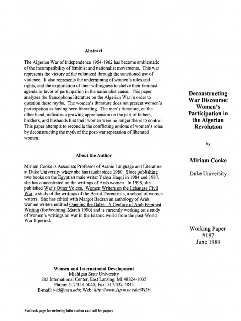 COOKE, Miriam. Deconstructin War Discourse | PDF | Feminism | Gender Studies