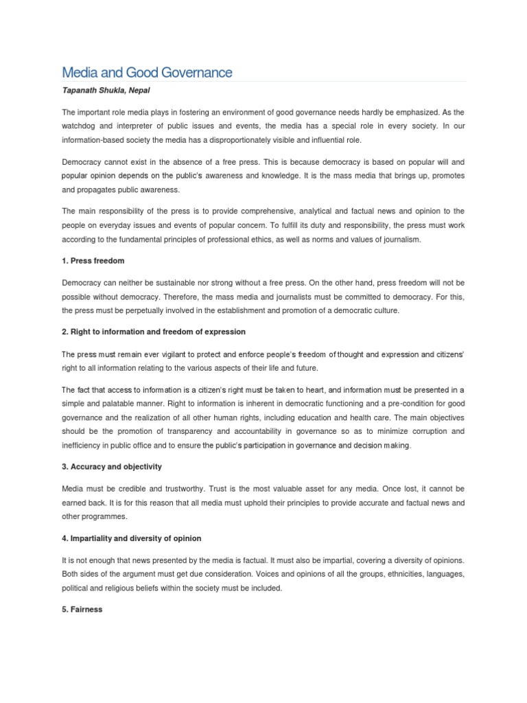Media and Good Governance | PDF | Economic Theories | Economics