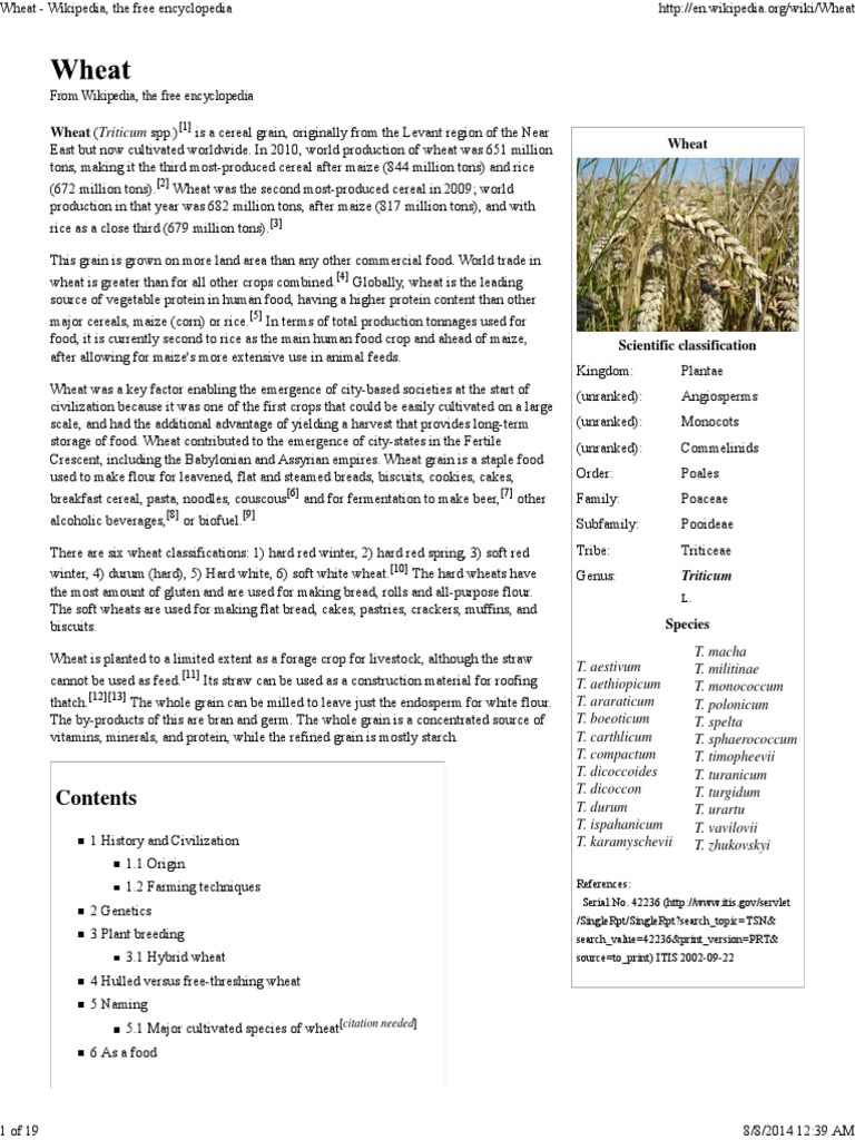 Wheat - Wikipedia, The Free Encyclopedia | PDF | Wheat | Plant Breeding