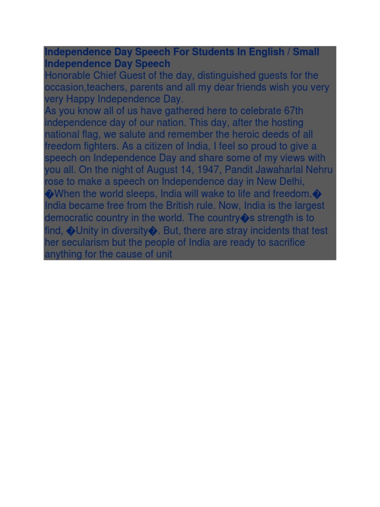Independence Day Speech For Students in English / Small Independence ...
