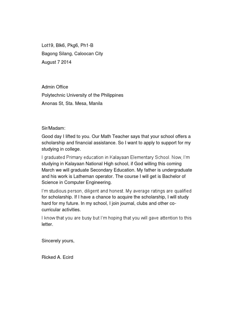 Application Letter Sample | PDF | College | Secondary School