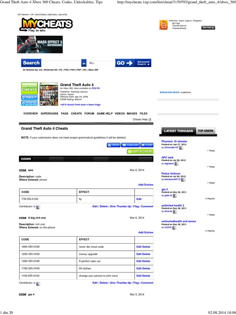 Grand Theft Auto 4 Xbox 360 Cheats, Codes, Unlockables, Tips | PDF ...