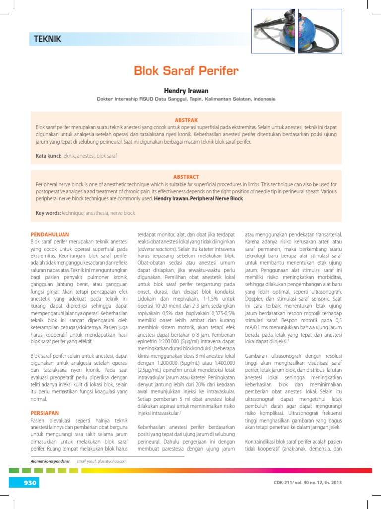 Teknik Blok Saraf Perifer untuk Anestesi | PDF