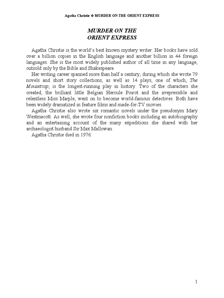 Murder On The Orient Express | PDF | Agatha Christie | William Collins