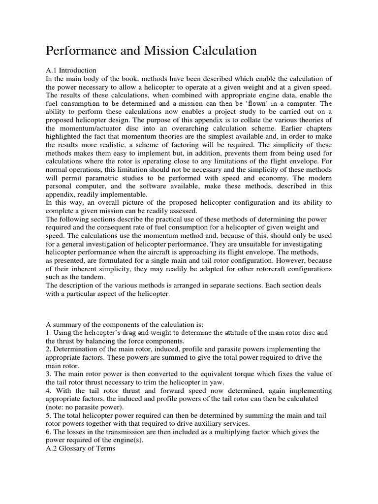 Performance and Mission Calculation | PDF | Helicopter | Helicopter Rotor