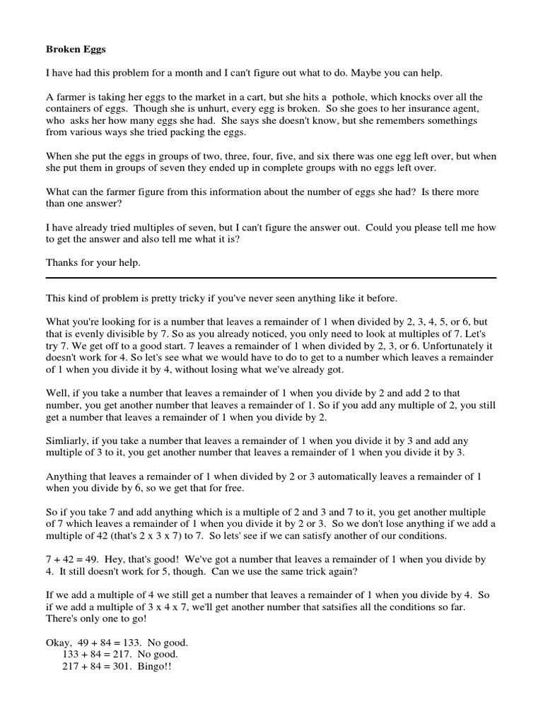 Broken Eggs | PDF | Number Theory | Discrete Mathematics