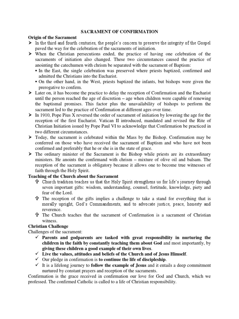 Origin and Teachings of the Sacrament of Confirmation | PDF ...