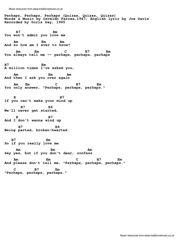 Doris Day's "Perhaps, Perhaps, Perhaps" Lyrics | PDF