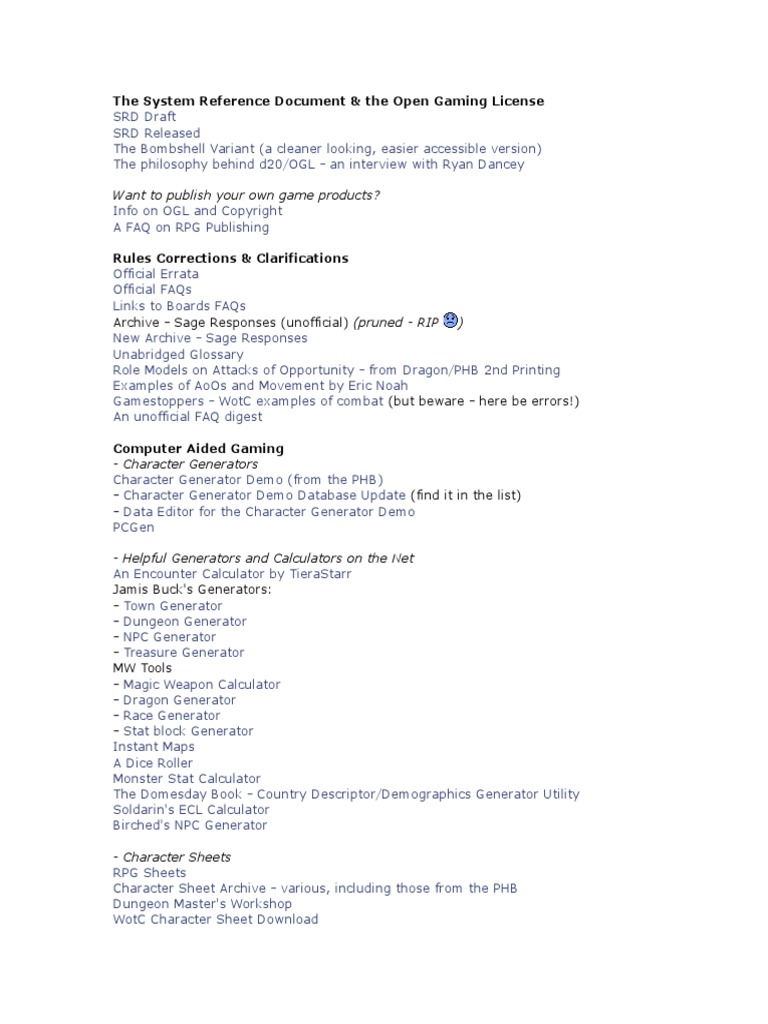 The System Reference Document | PDF | Fantasy Role Playing Games | Role ...