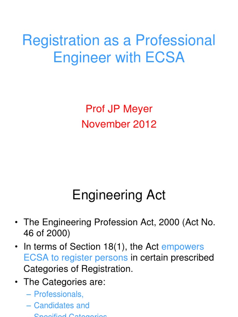 Registration As A Professional Engineer With ECSA | PDF | Engineering ...