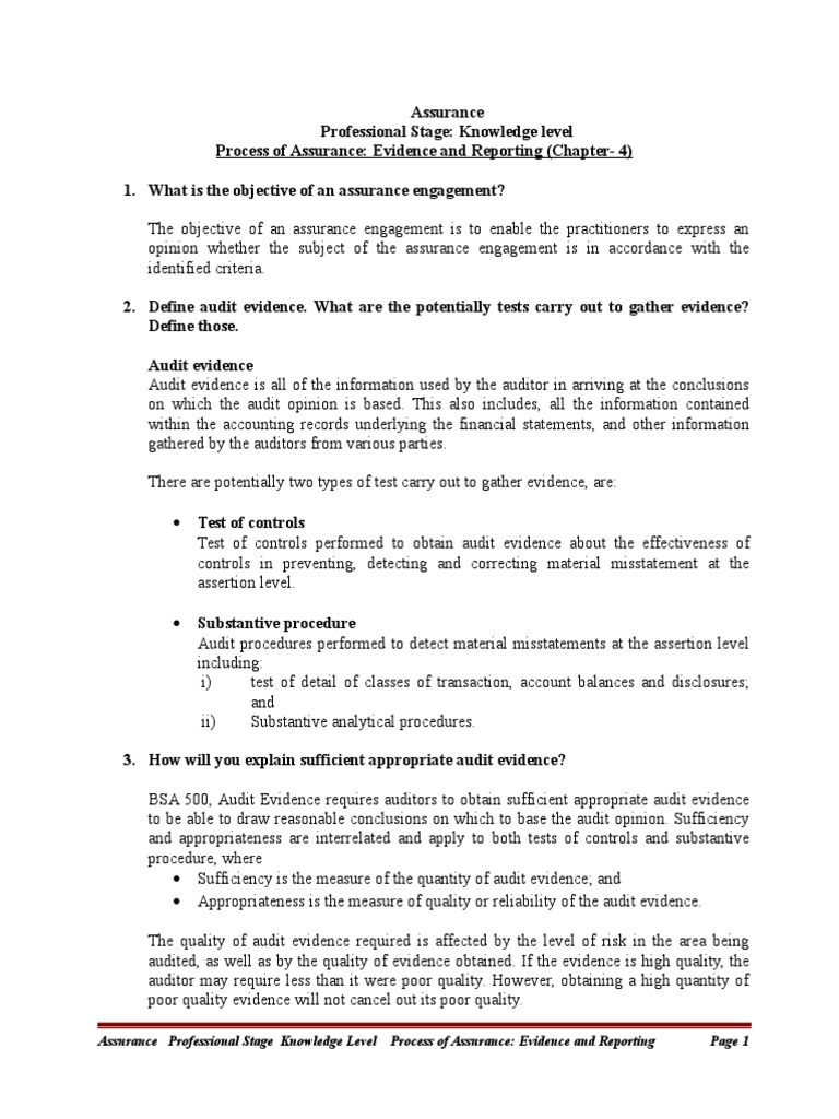 Chapter - 04, Process of Assurance - Evidence and Reporting | PDF ...