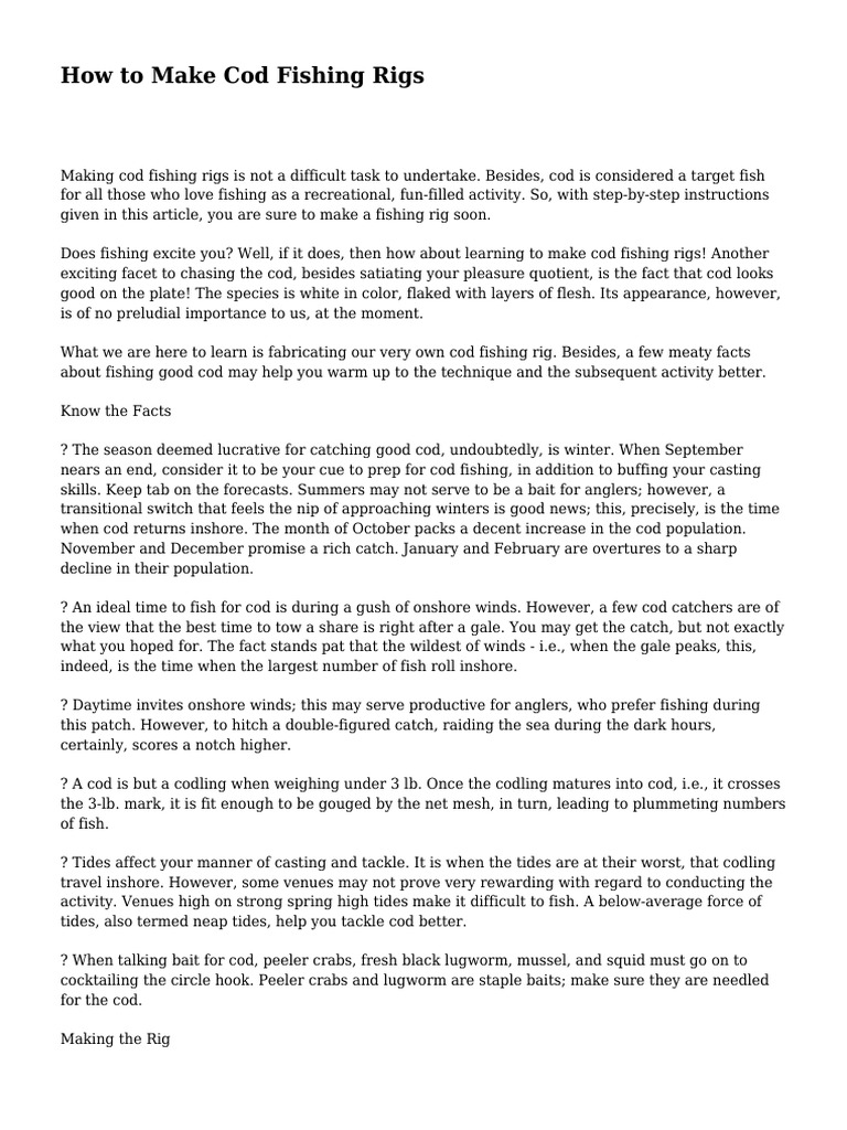 How To Make Cod Fishing Rigs | PDF