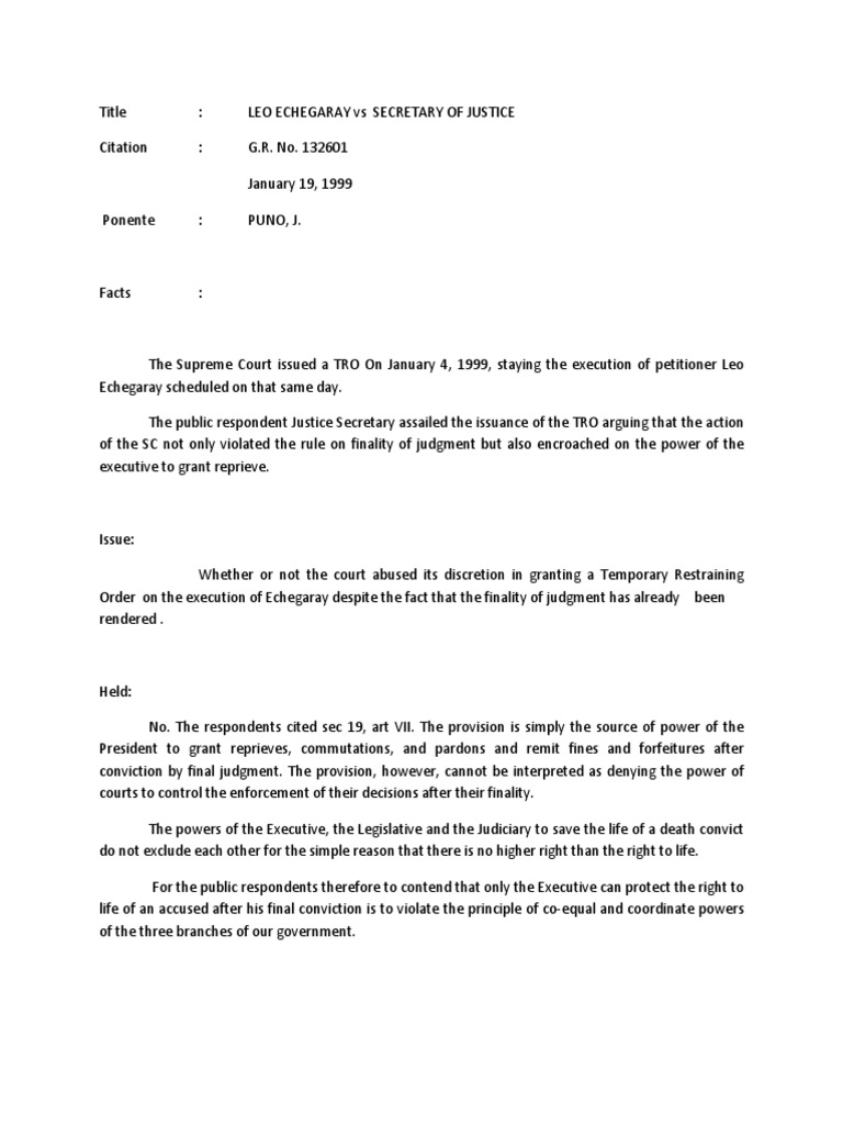 Echegaray vs Secretary of Justice Case | PDF