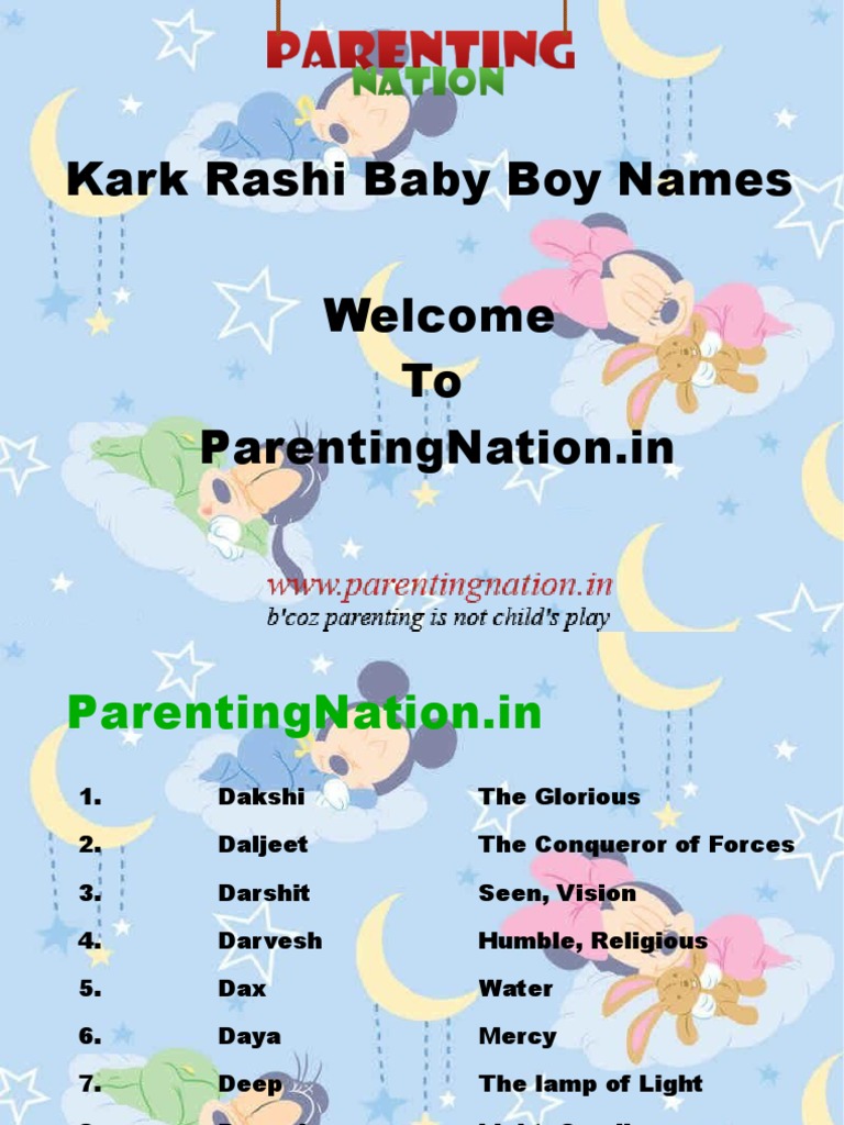 Kark Rashi Baby Boy Names With Meanings | PDF | Human Development