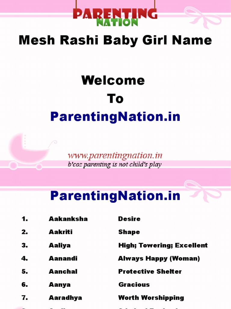 Mesh Rashi Baby Girl Names With Meanings | PDF | Living Arrangements ...