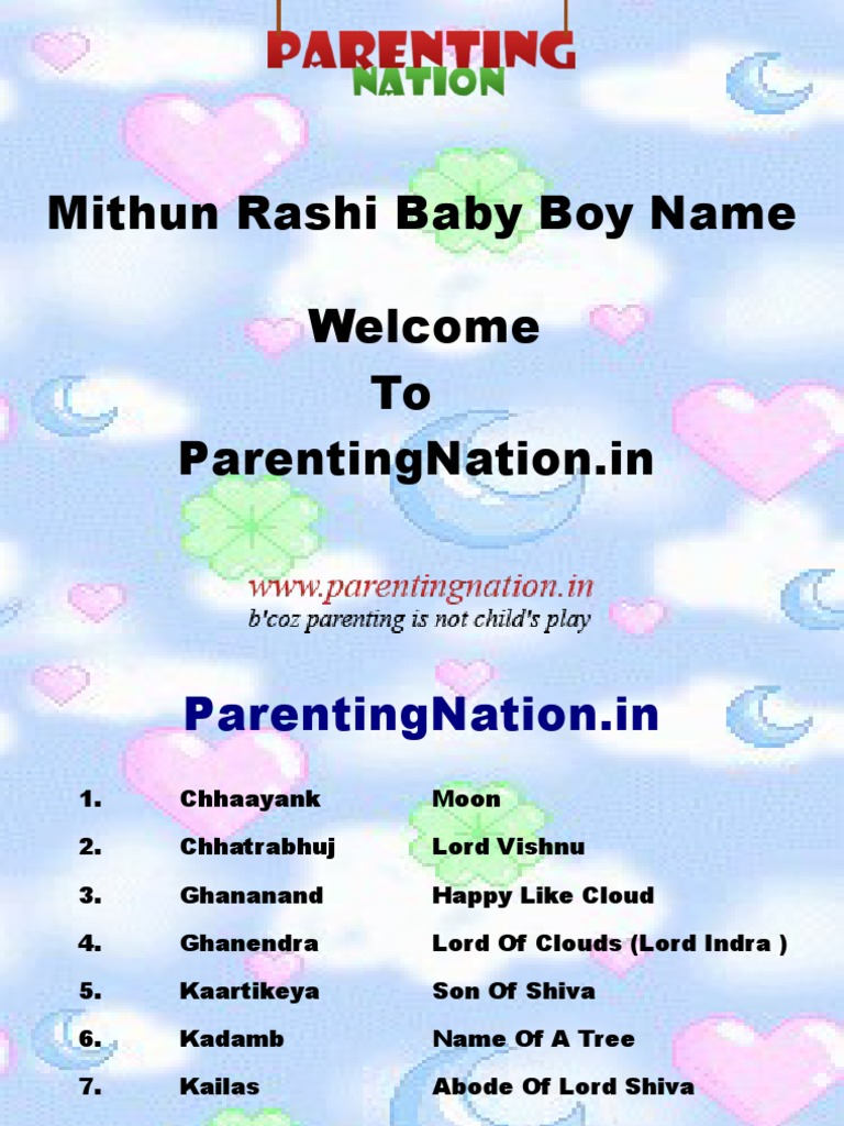 Mithun Rashi Baby Boy Names With Meanings | PDF | Human Development