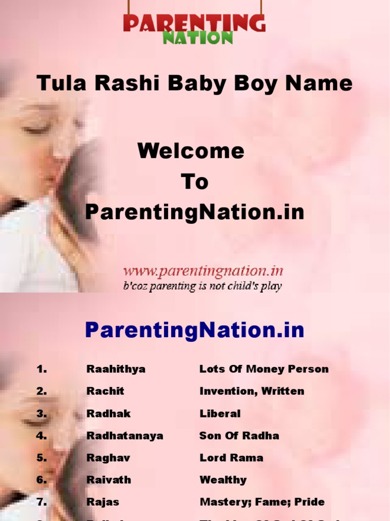 Tula Rashi Baby Boy Names With Meanings | PDF | Human Development | Family