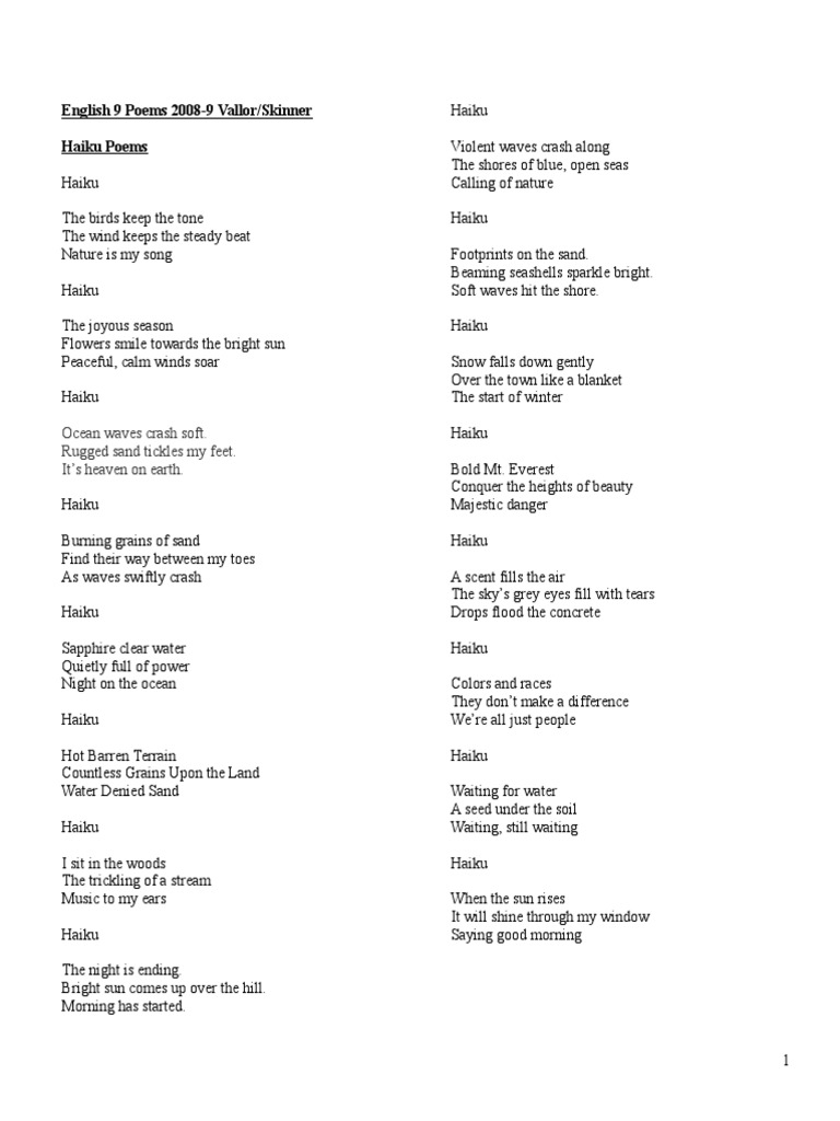 Student Poem Examples Without Names | PDF | Sky | Nature