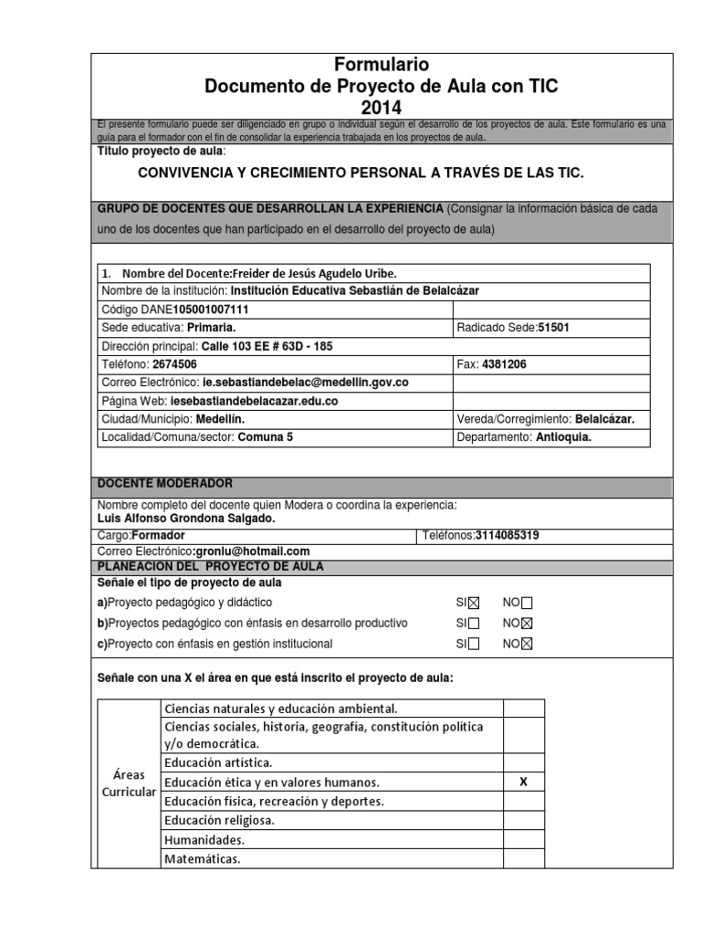 Formulario Proyectos de Aula Observaciones | PDF | Tecnología de información y comunicaciones ...