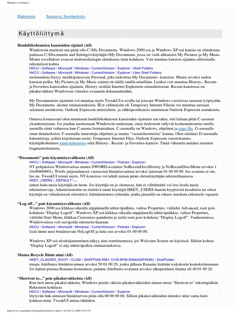 Windows Virityksiä | PDF