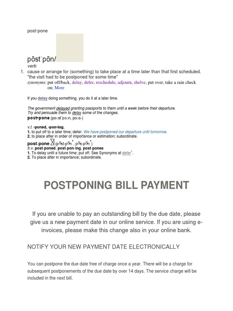 Postponing Bill Payment: Pōst Pōn | PDF | Payments | Cheque