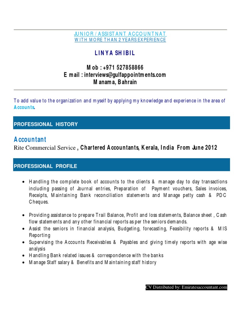 Assistant Accountant Resume Sample | PDF