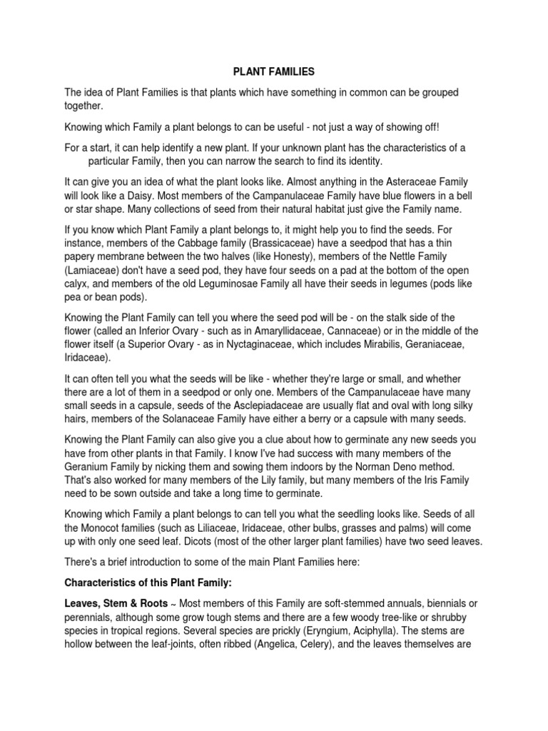 Plant Families | PDF | Flowers | Petal