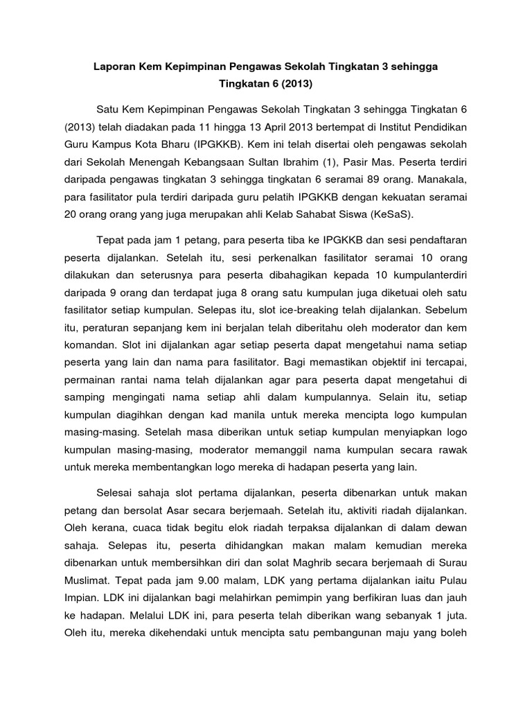 Laporan Kem Kepimpinan Pengawas Sekolah Tingkatan 3 Sehingga | PDF | Ilmu Sosial