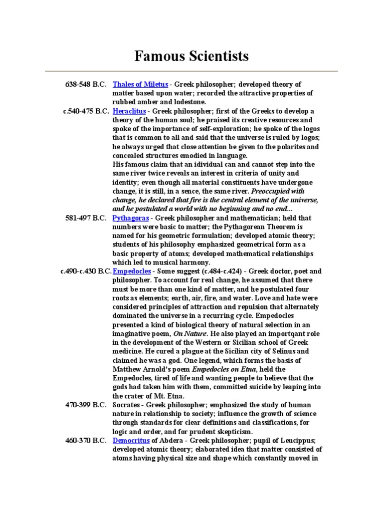 Famous Scientists | PDF | Chemistry | Physical Sciences
